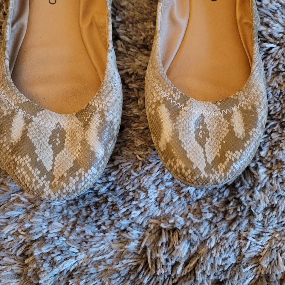 Lucky Brand Emmie Tan Cream Snake Print Ballet Flats … - Gem